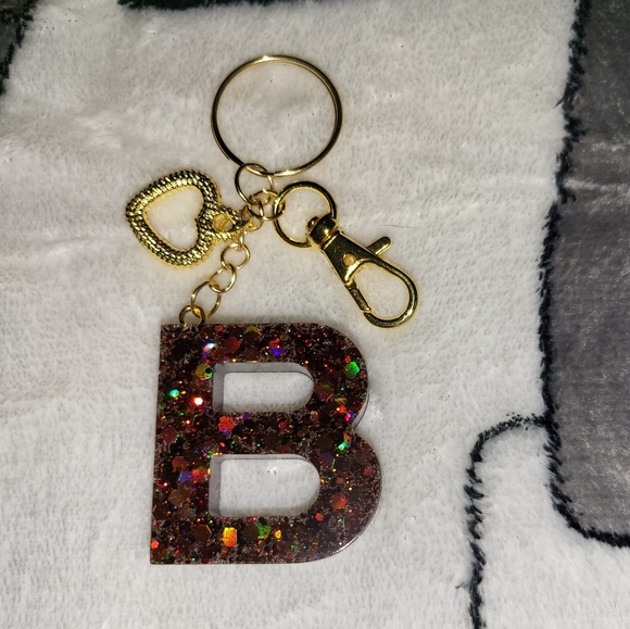 Handmade | Other | Holographic Brown Glitter Letter B Keychain | Poshmark